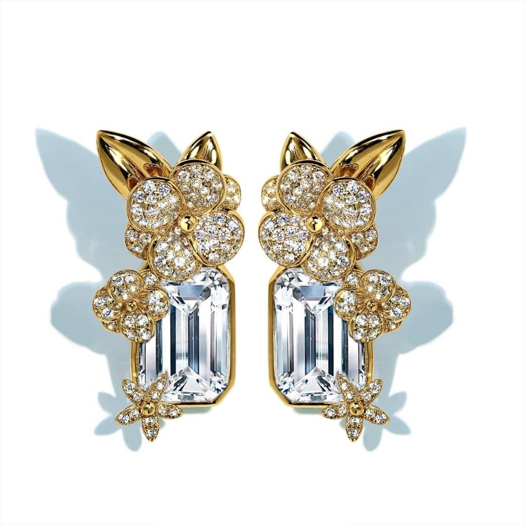 Flora Gold White Center Stone Flower Earrings